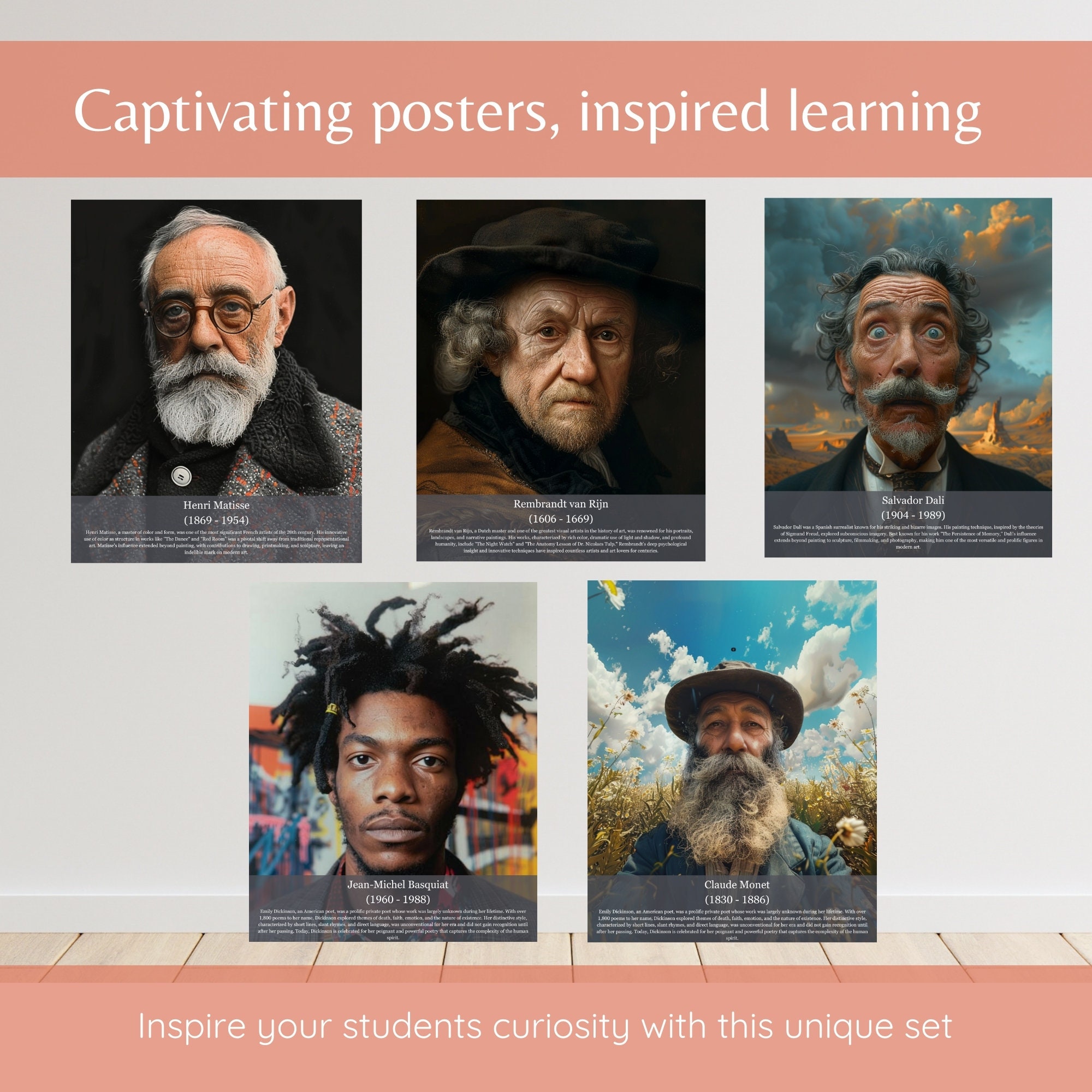 Famous Artists, Art History Classroom Decor Poster Set, Art Classroom ...