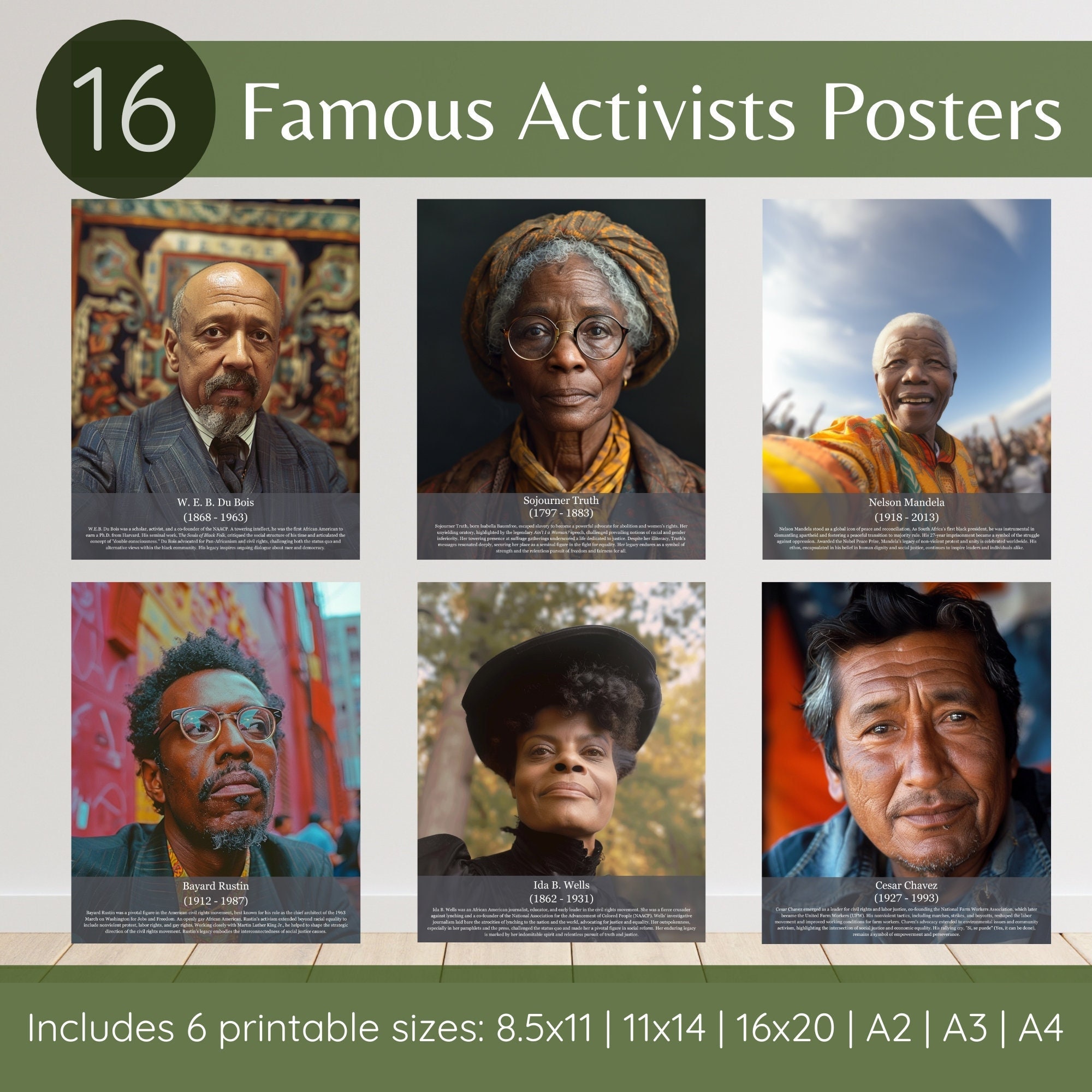 Famous Activists Posters, History Bulletin Board Decorations, Unique ...