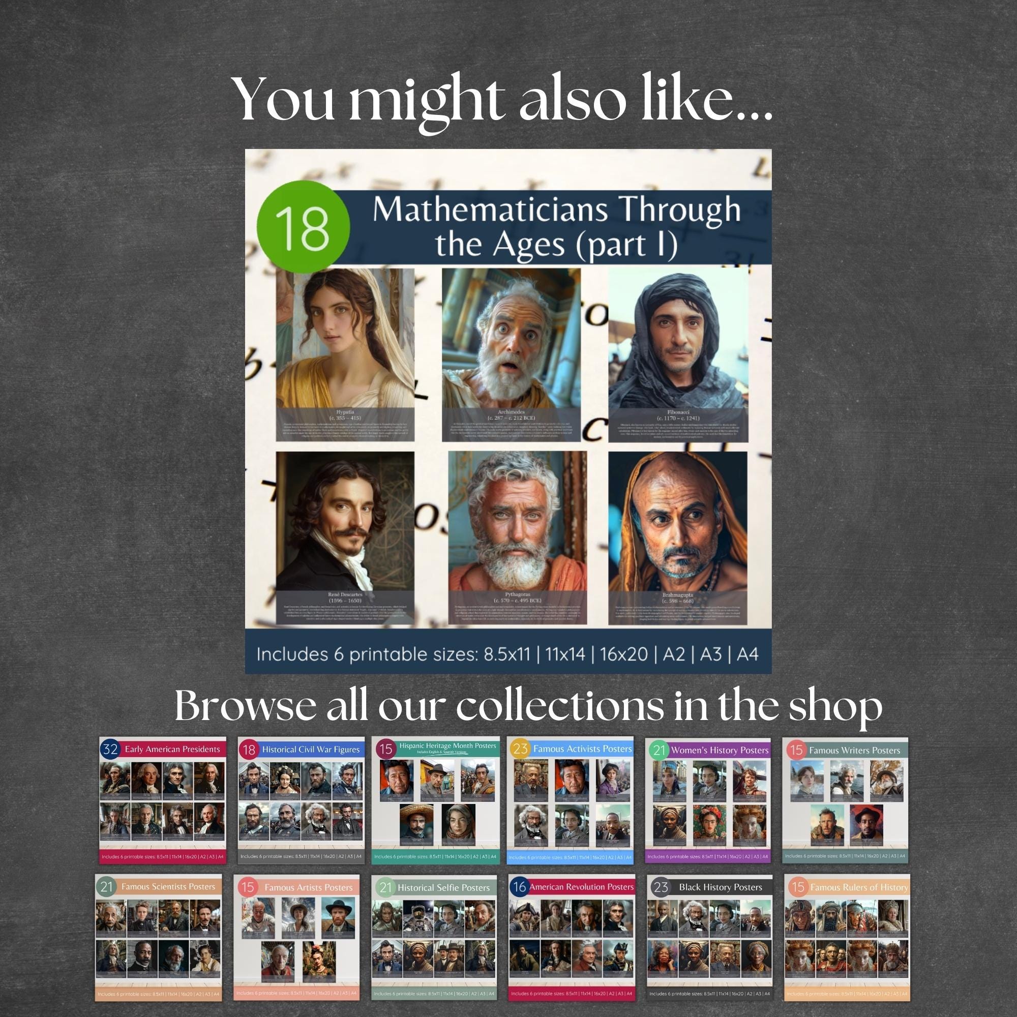 Mathematician Posters, Printable Math Classroom Posters, Educational ...