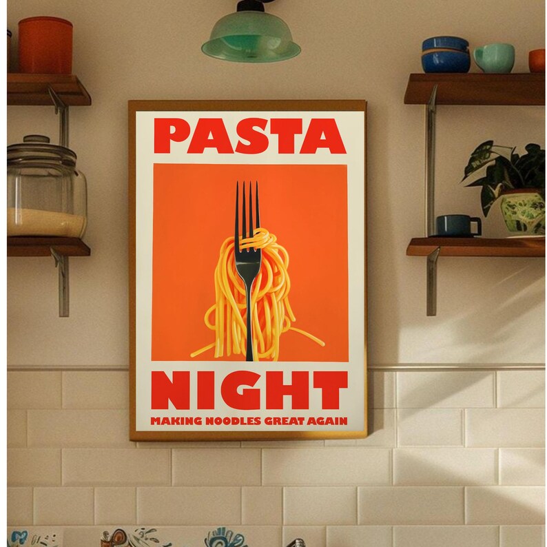 Funny Printable Kitchen Wall Art | Digital Food Poster Pasta Night - Etsy