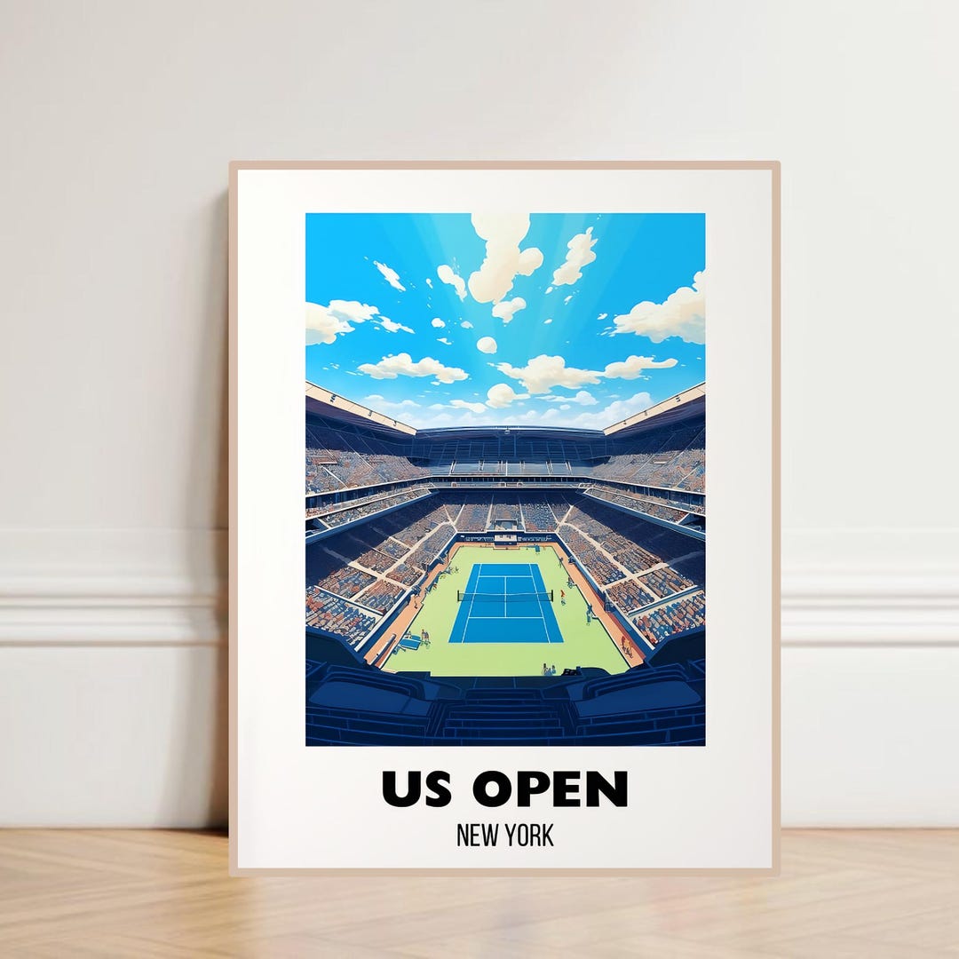 US Open Poster New York City Tennis Stadium Art Vibrant Blue Court Wall ...