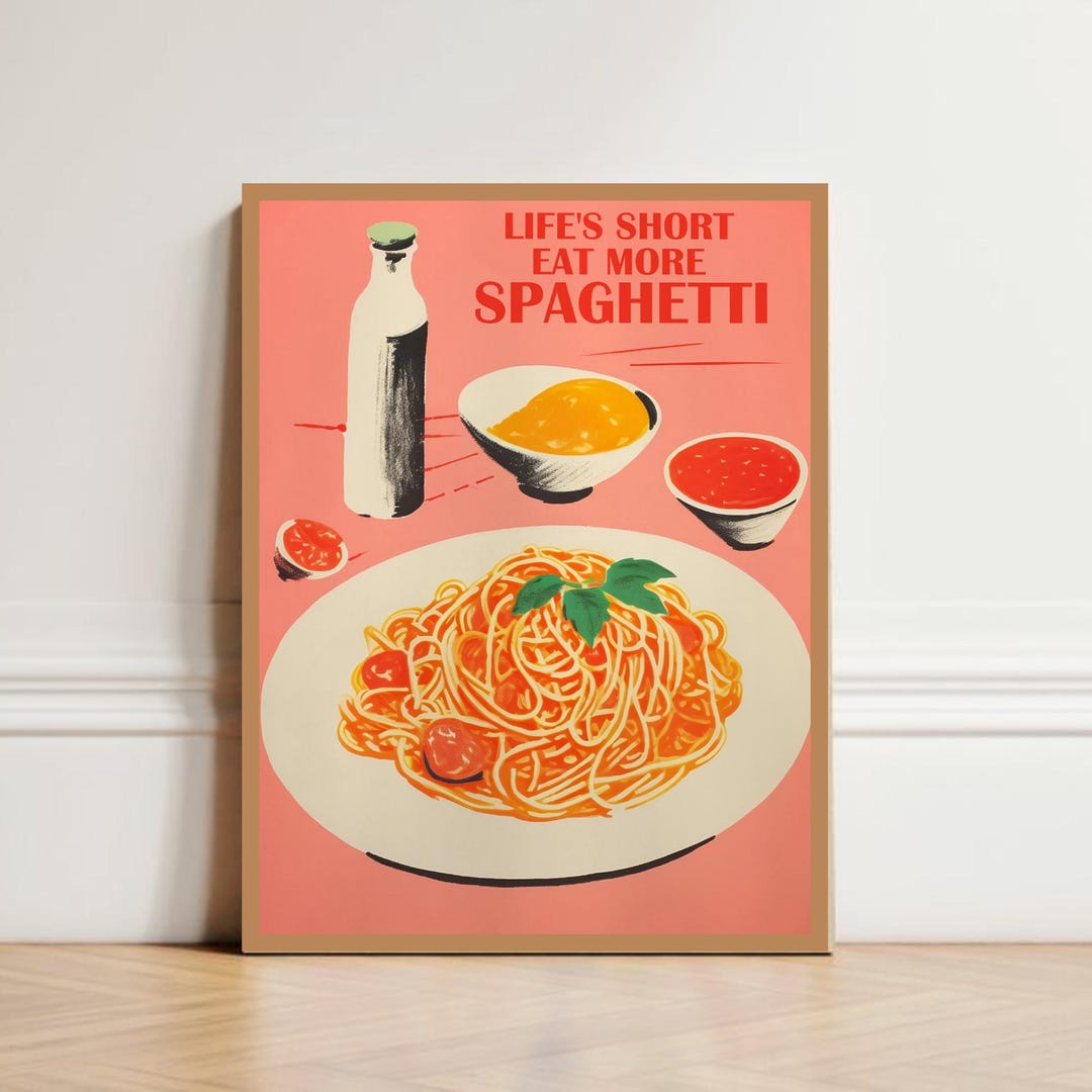 Funny Printable Kitchen Wall Art | Digital Food Poster Spaghetti - Etsy