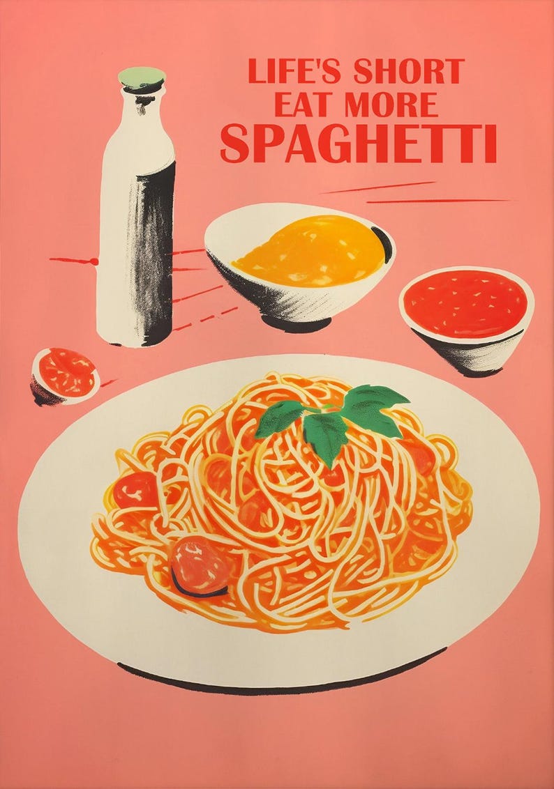 Funny Printable Kitchen Wall Art | Digital Food Poster Spaghetti - Etsy