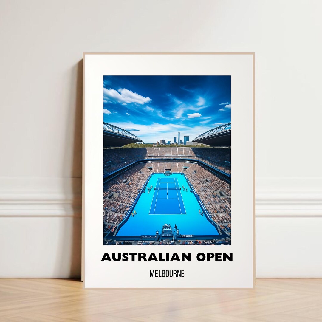 Australian Open Poster Iconic Tennis Stadium in Melbourne Bright Blue ...