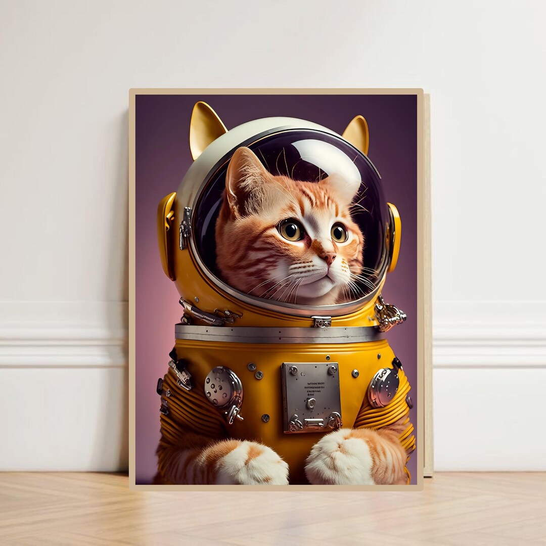 Astronaut Cat Poster – Space Explorer Cat in Helmet – Futuristic Wall ...