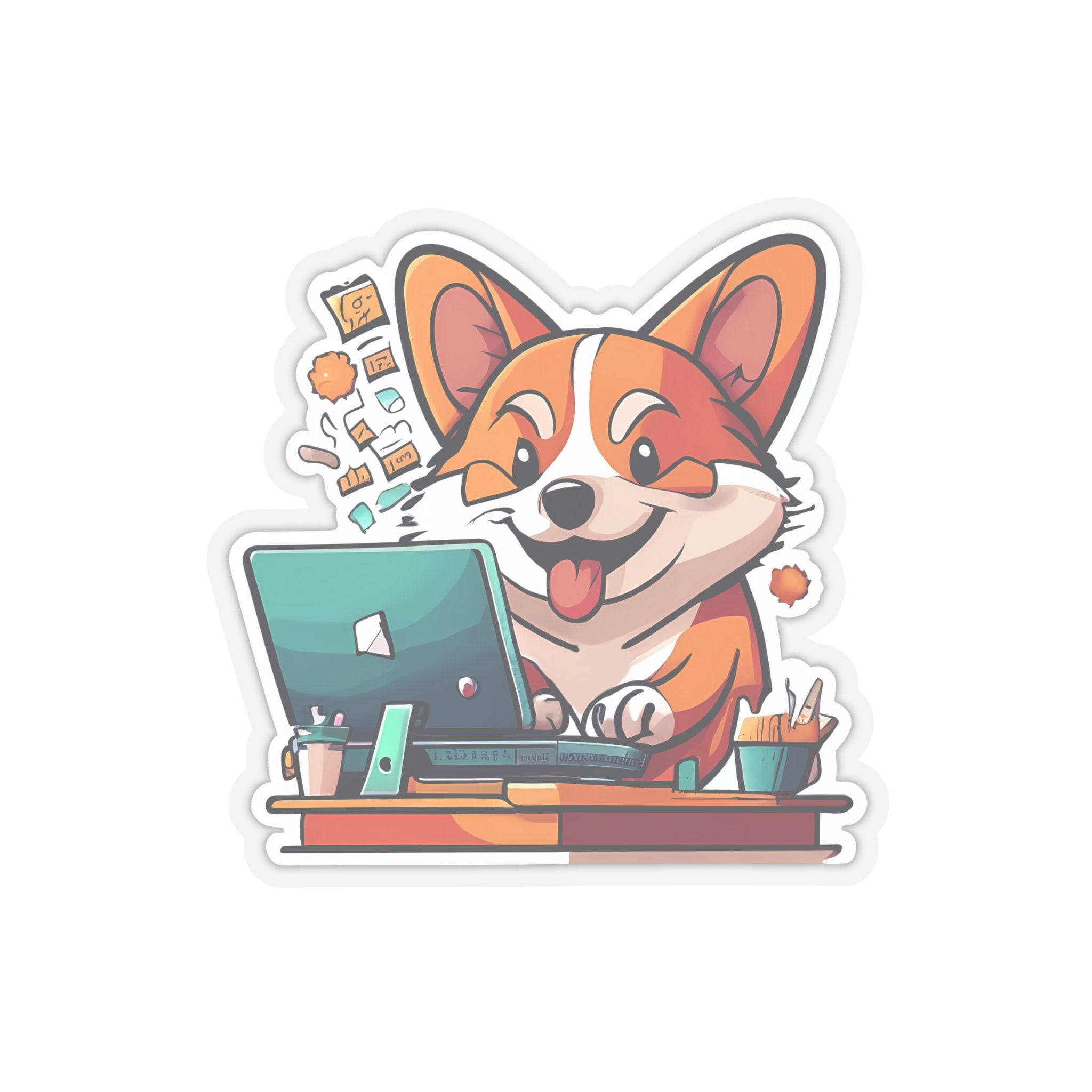 Corgi on Computer - Etsy