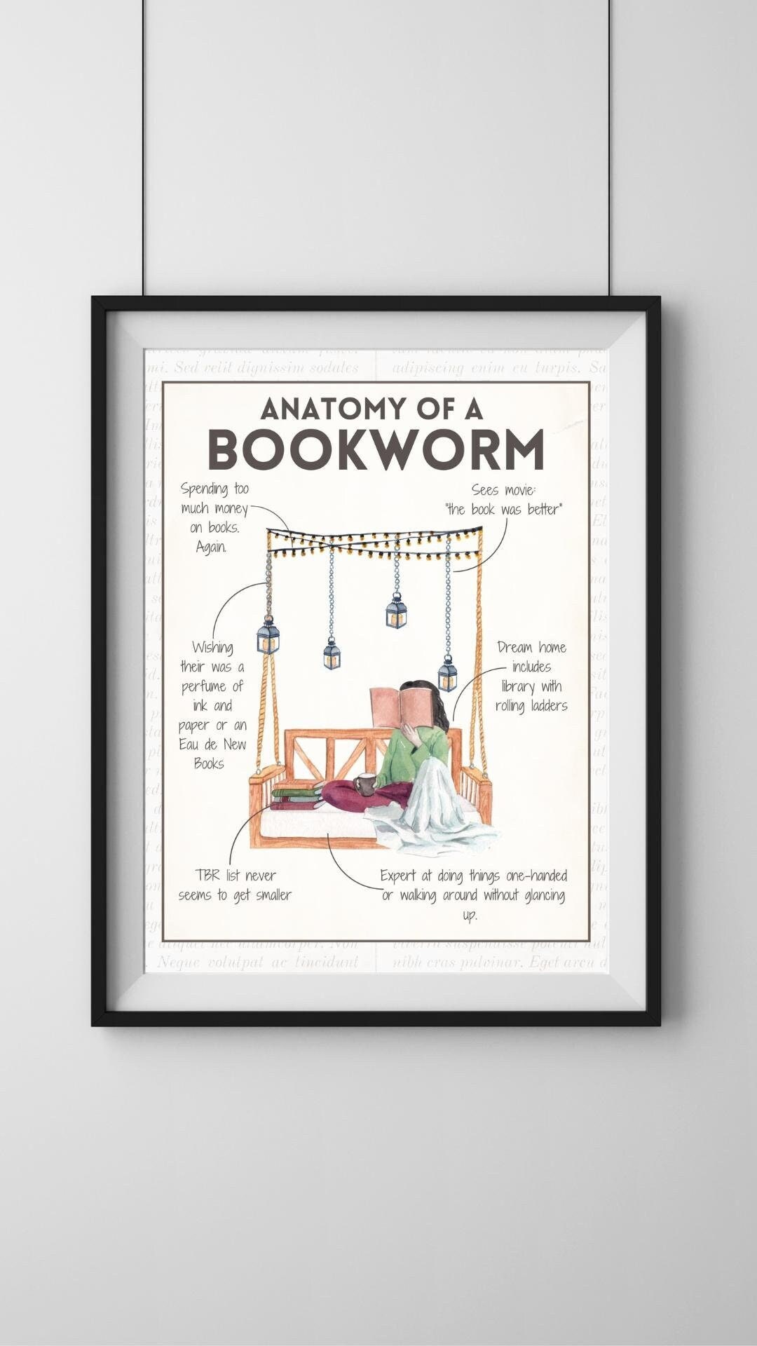 DIGITAL PRINT - Anatomy of a Bookworm Print - Library - Bookish Print - Bookworm - Etsy