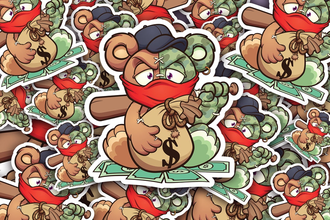 Money Bag Teddy Bear Sticker Die Cut Waterproof Decal Laptop Sticker ...