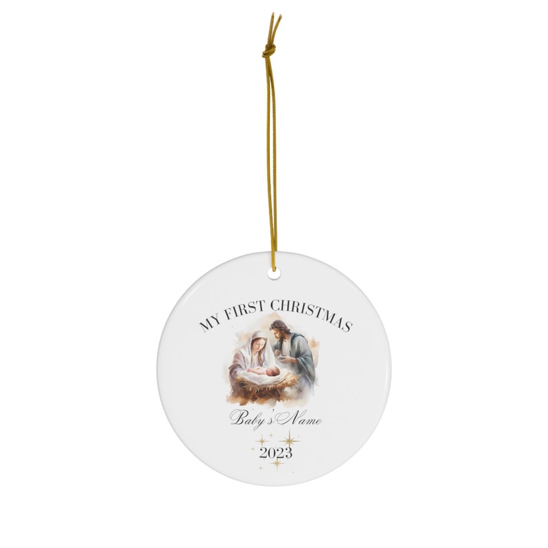Baby's FIRST CHRISTMAS Nativity Ornament Ceramic Circle With Nativity ...
