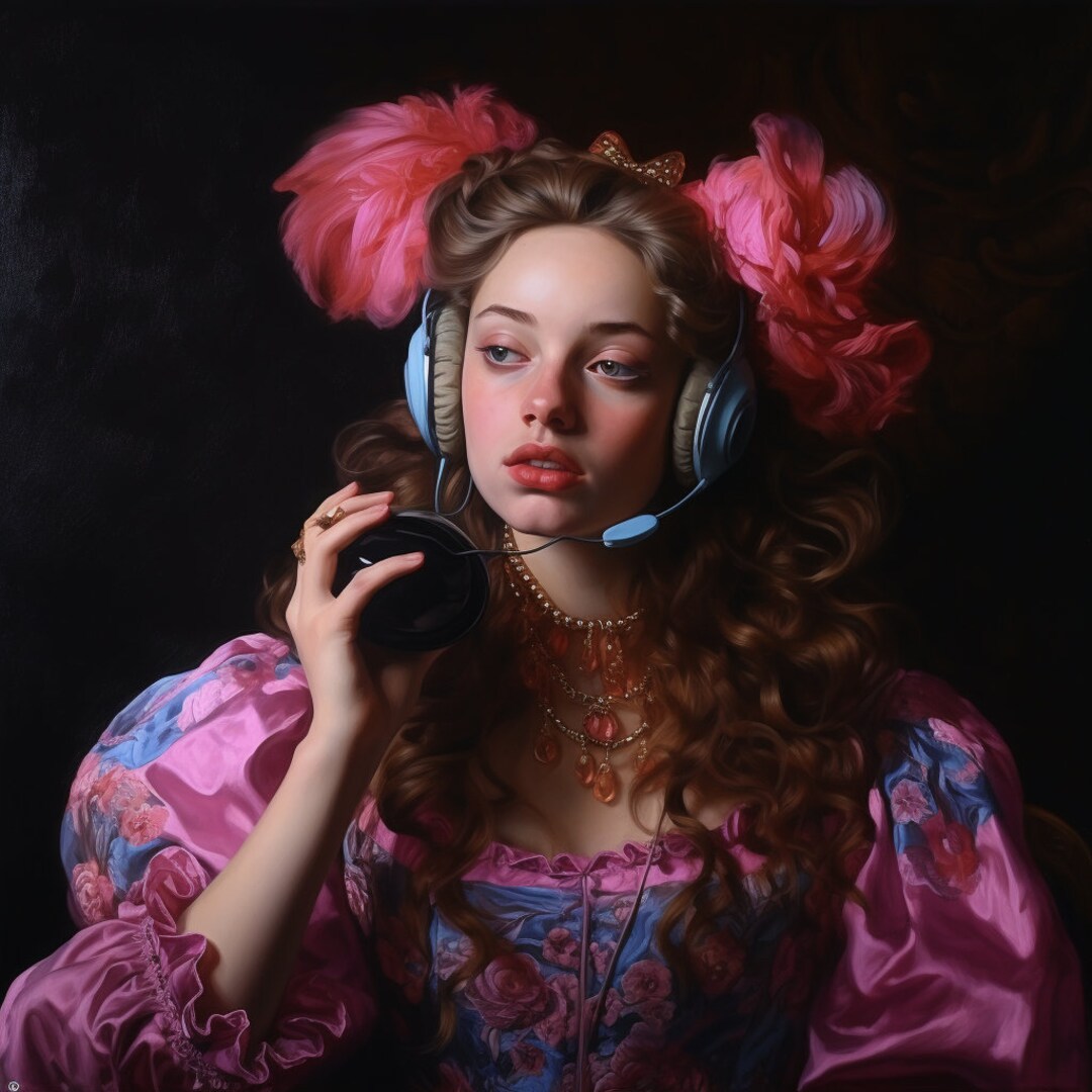 Headphone Girl, Maximalist Decor,renaissance Baroque Oil Painting ...