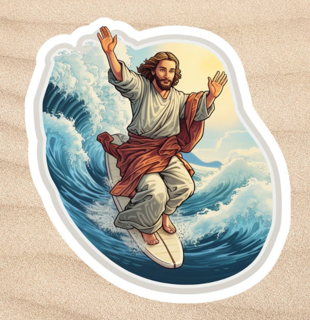 Jesus Christ Surfing Sticker - Etsy