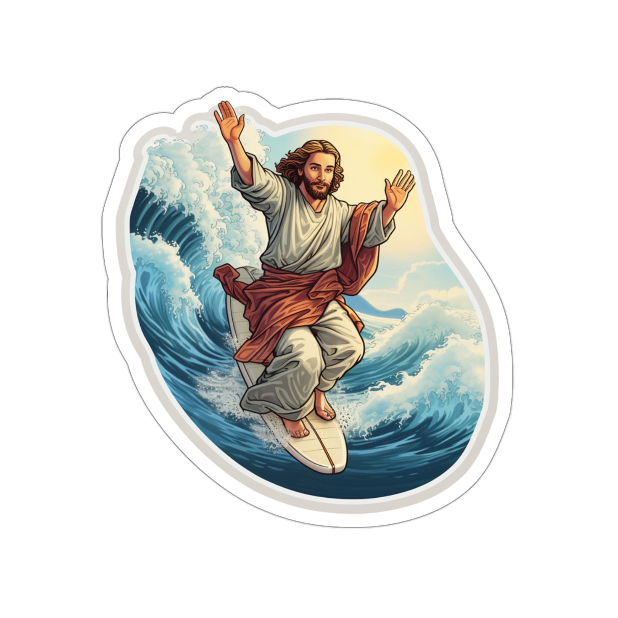 Jesus Christ Surfing Sticker - Etsy