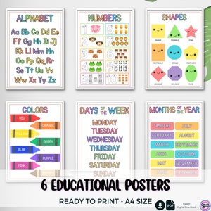 Set of 6 Colorful Educational Posters, Alphabet Printable, Classroom ...