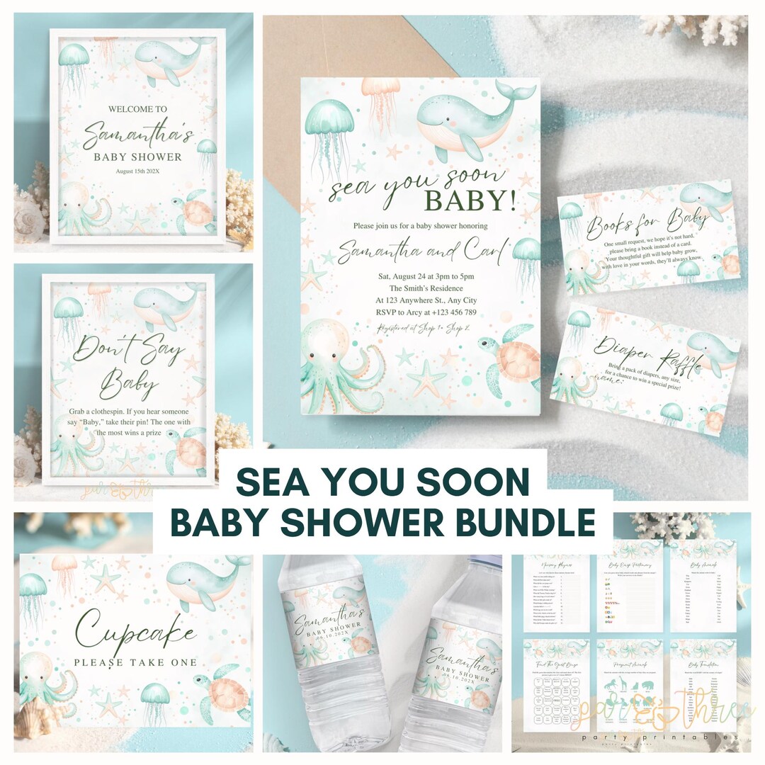 Under the Sea Baby Shower Bundle, Sea You Soon Baby Shower Set, Ocean ...