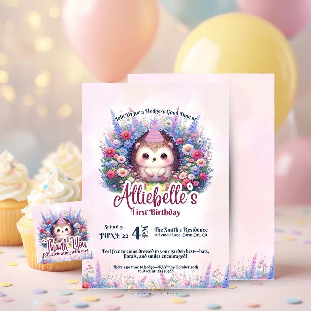 Hedgehog Birthday Invitation, Woodland Invitation, Hedgehog Invitation ...