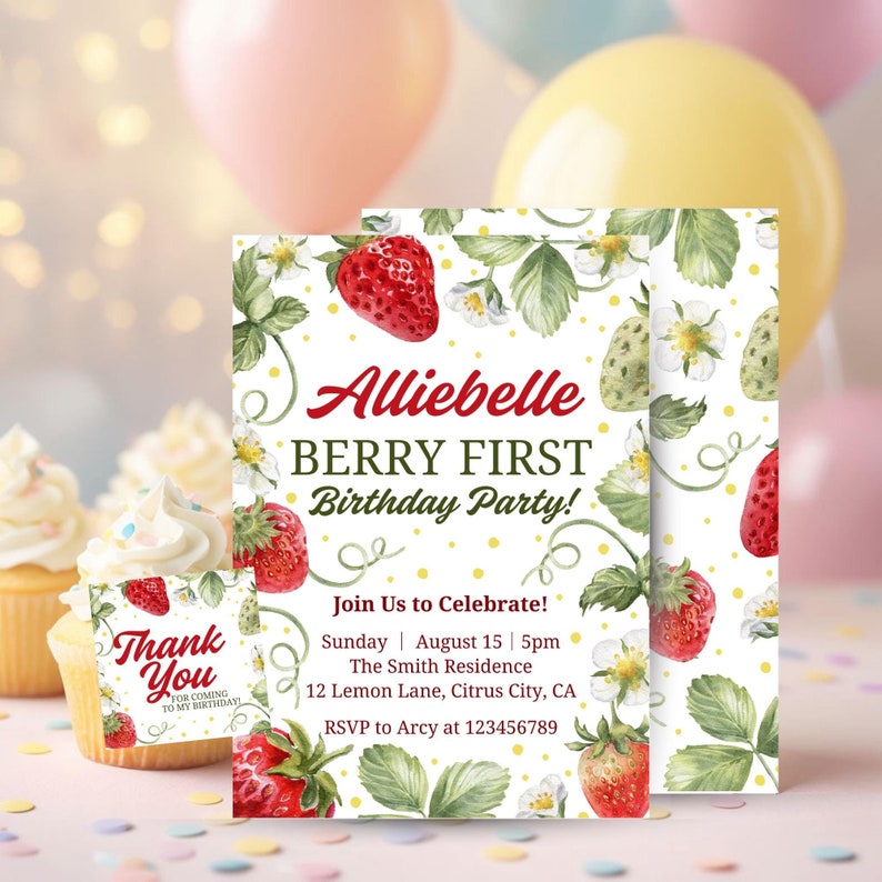Berry Invitation, Strawberry Invite, Strawberry Birthday Party ...