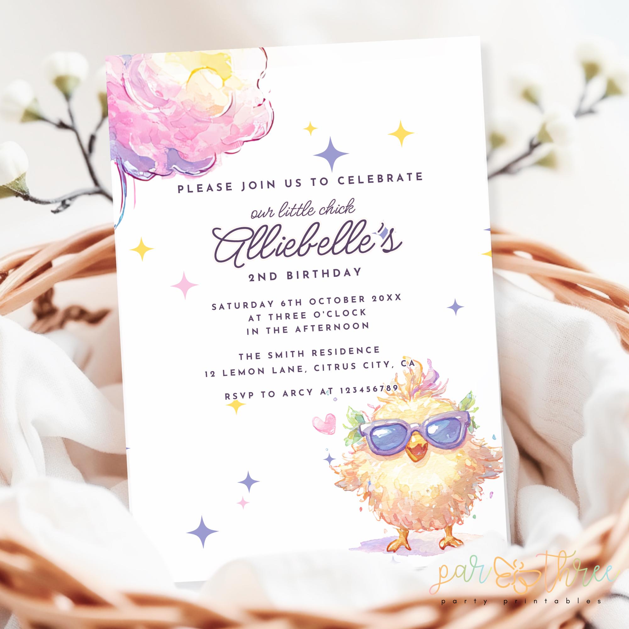 Editable Chicken Birthday Party Invite | This Chick is Turning One ...