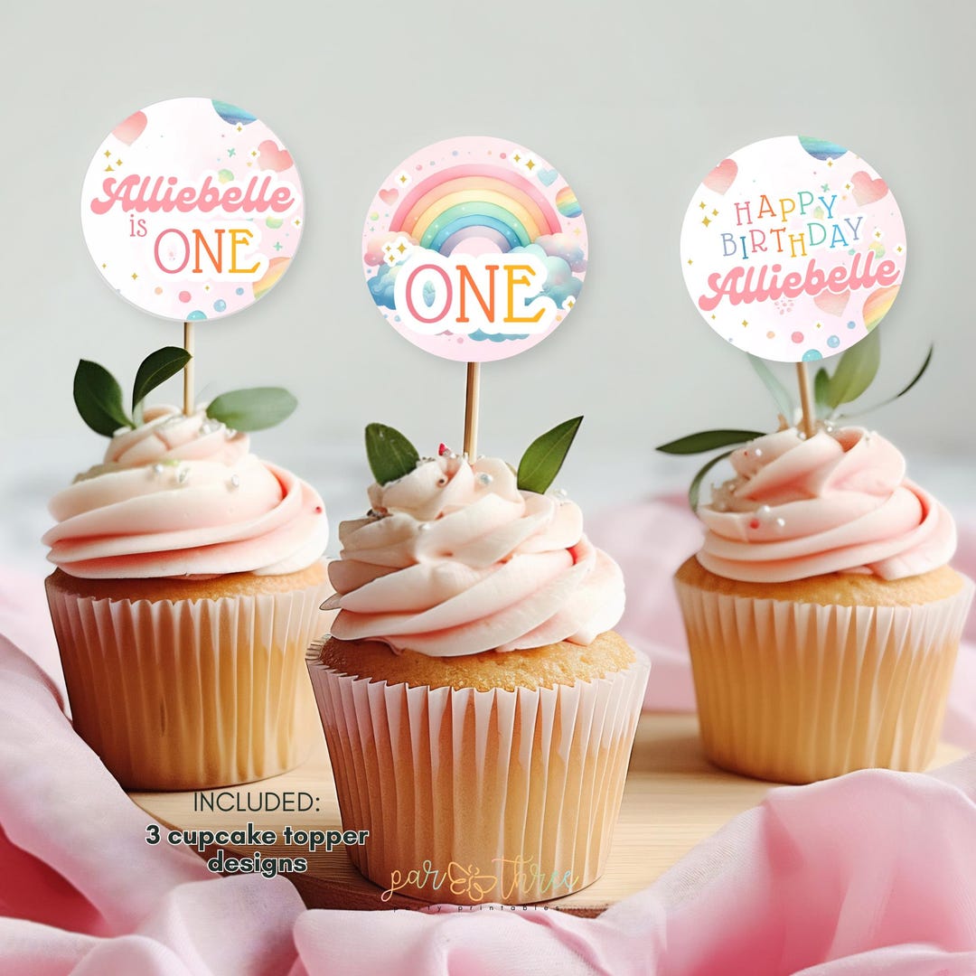 Rainbow Cupcake Toppers, Editable Pastel Rainbow Cupcake Toppers ...