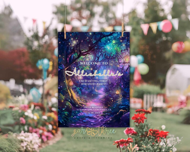 Enchanted Forest Welcome Sign | Fairy Garden Birthday Decor | Editable ...