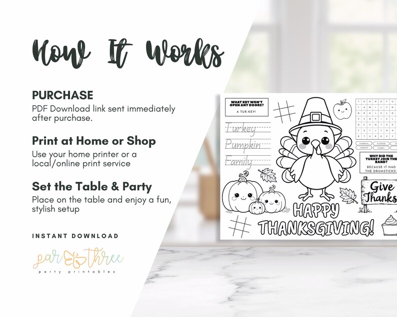 Printable Thanksgiving Coloring Placemat, Kids Activity Sheet, Word ...