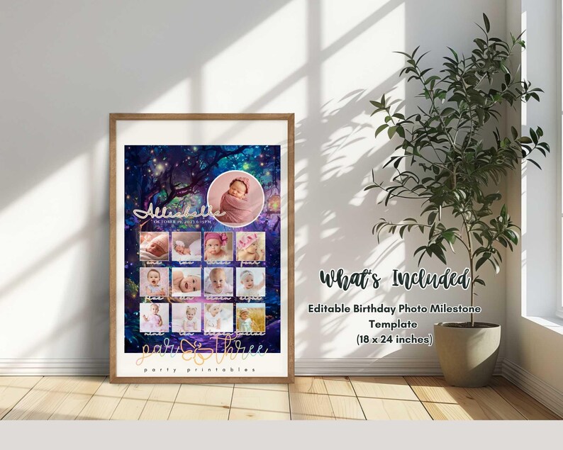 Editable Enchanted Forest Photo Milestone Board Decor | Fairy First ...