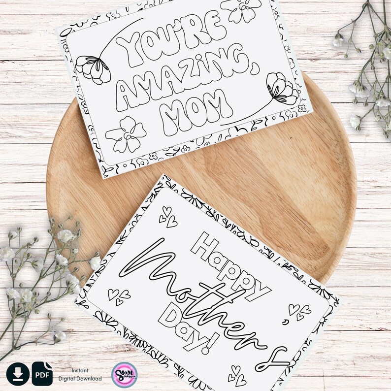 Floral Coloring Card for Mom Happy Mother's Day Printable, Kids Craft ...