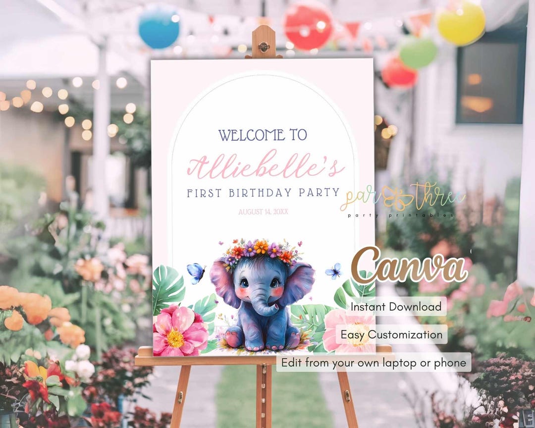 Baby Elephant Welcome Sign | Cute Animal Party Welcome | Personalized ...
