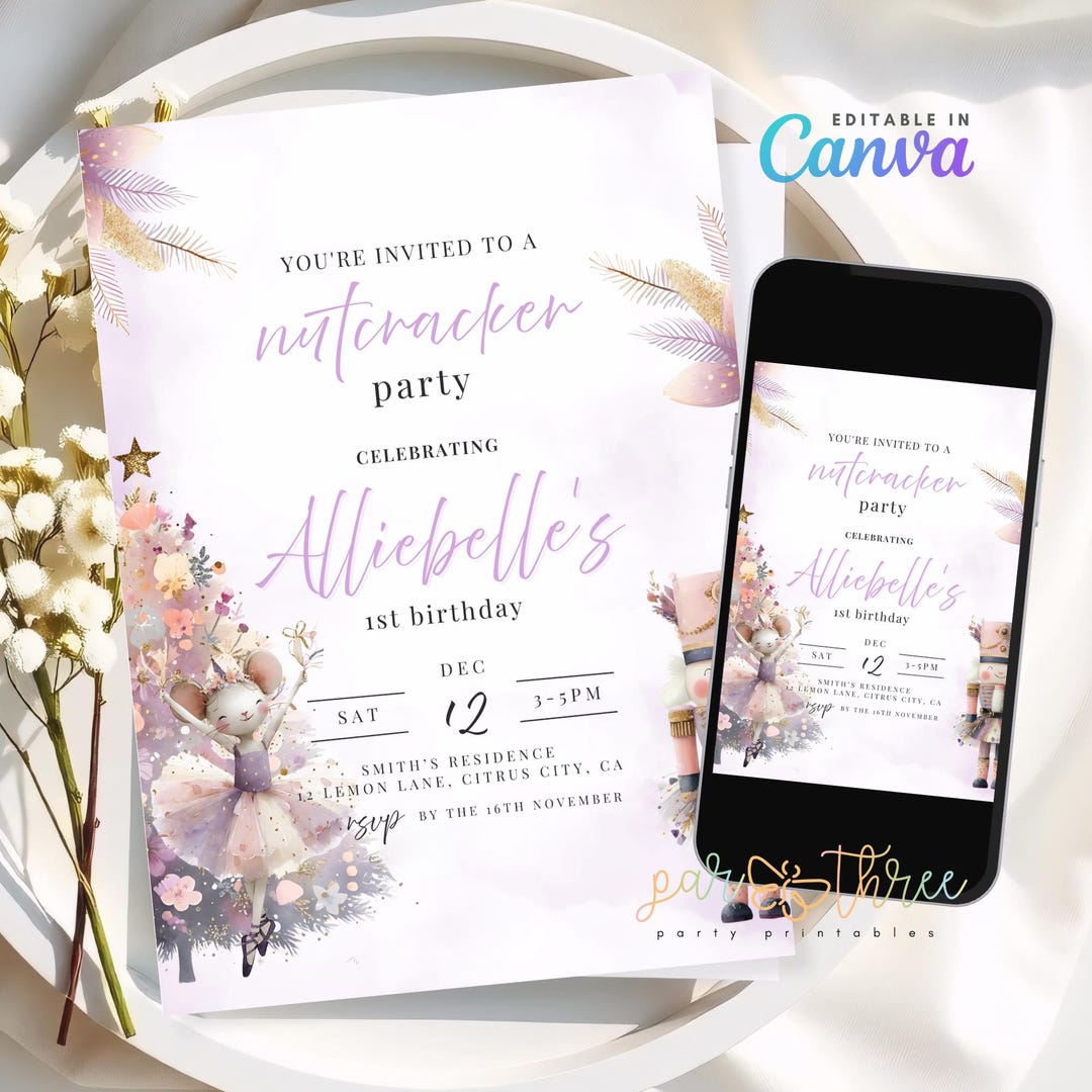 Nutcracker Birthday Invitation | Editable Christmas Ballet Party Invite ...