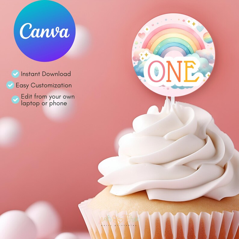 Rainbow Cupcake Toppers, Editable Pastel Rainbow Cupcake Toppers ...