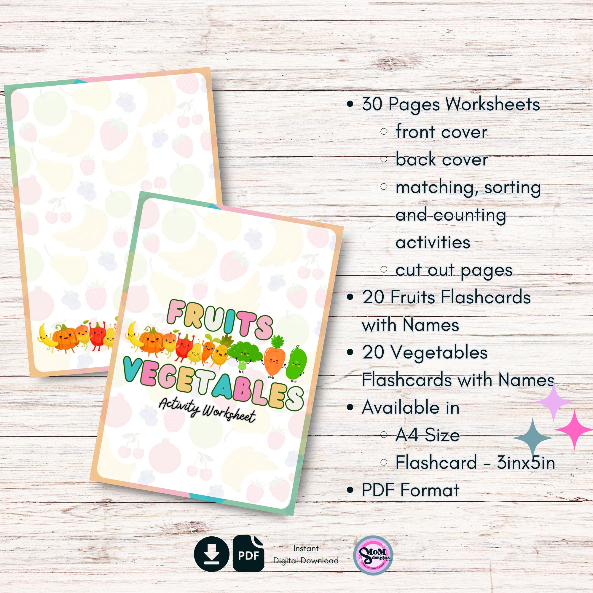 Fruits and Vegetables, Matching Activity, Matching Worksheet, Fruit ...