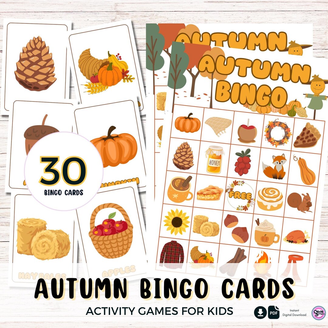 Bingo Games, Autumn Game, Printable Activity for Kids, Autumn ...