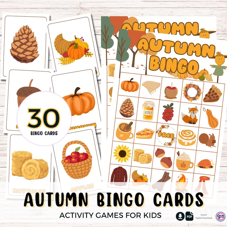 Bingo Games, Autumn Game, Printable Activity for Kids, Autumn ...