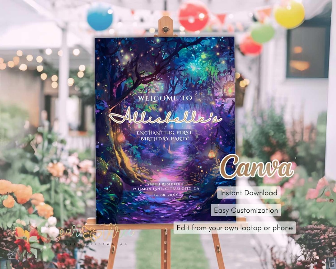 Enchanted Forest Welcome Sign | Fairy Garden Birthday Decor | Editable ...