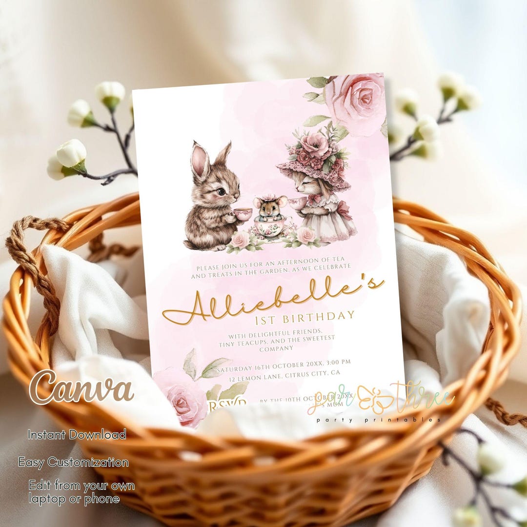 Cute Animals Tea Party Invitation | Woodland Animal Birthday Invite ...