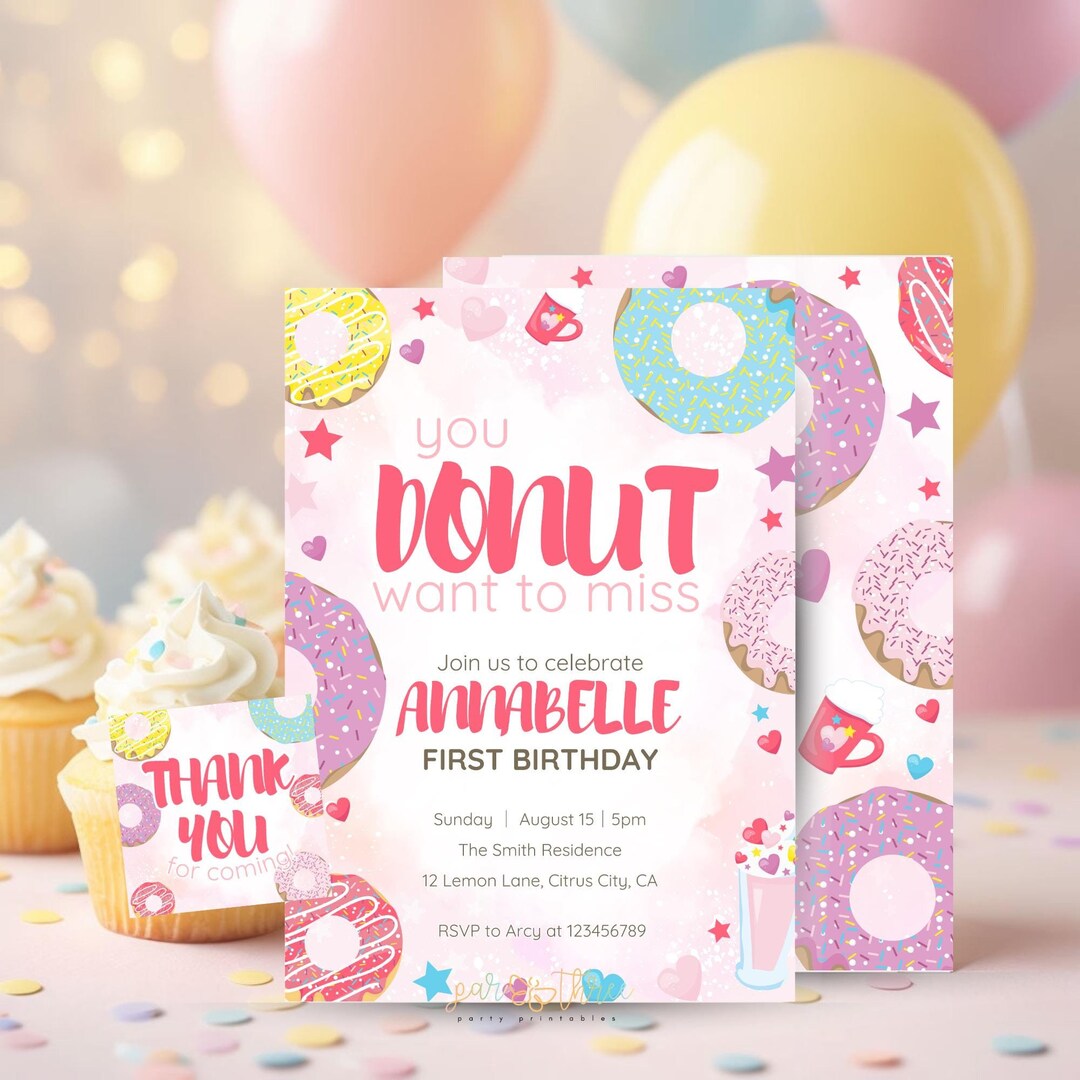 Donut Birthday Invite, Donut Party Invite, Sweet One Birthday ...