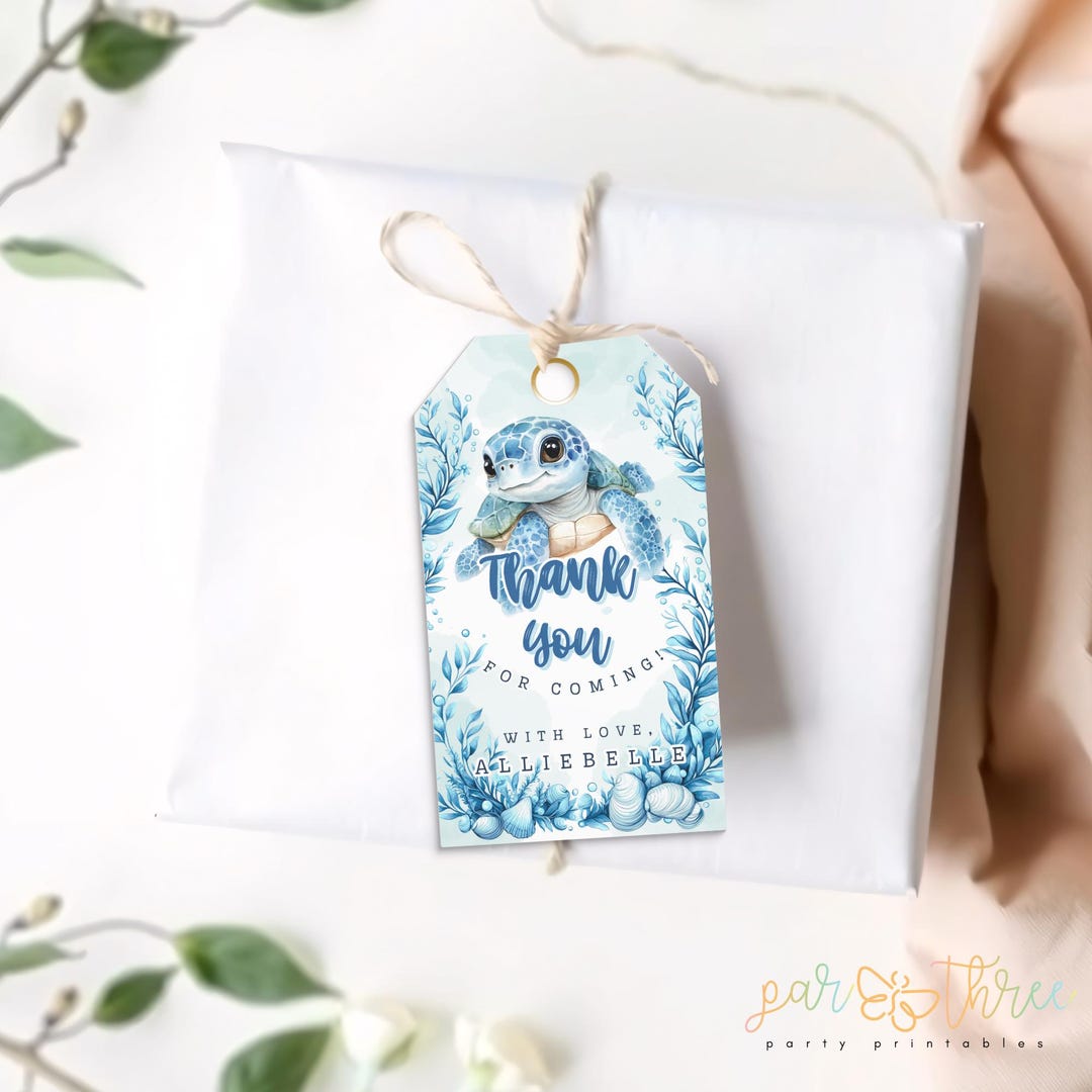 Turtle Birthday Thank You Tag | Editable Ocean Party Favor Tag | Sea ...