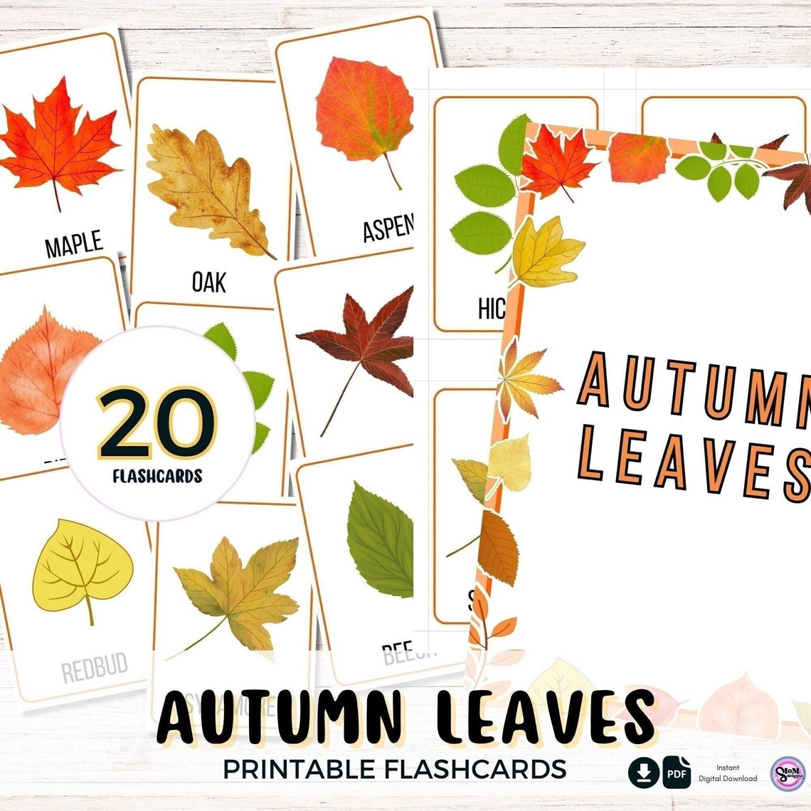 Autumn Leaves Learning Flashcards Fall Printable, Montessori ...