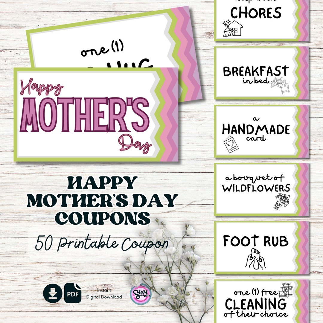 Printable Mom's Day Coupon Book for Her, Happy Mother's Day, Children's ...
