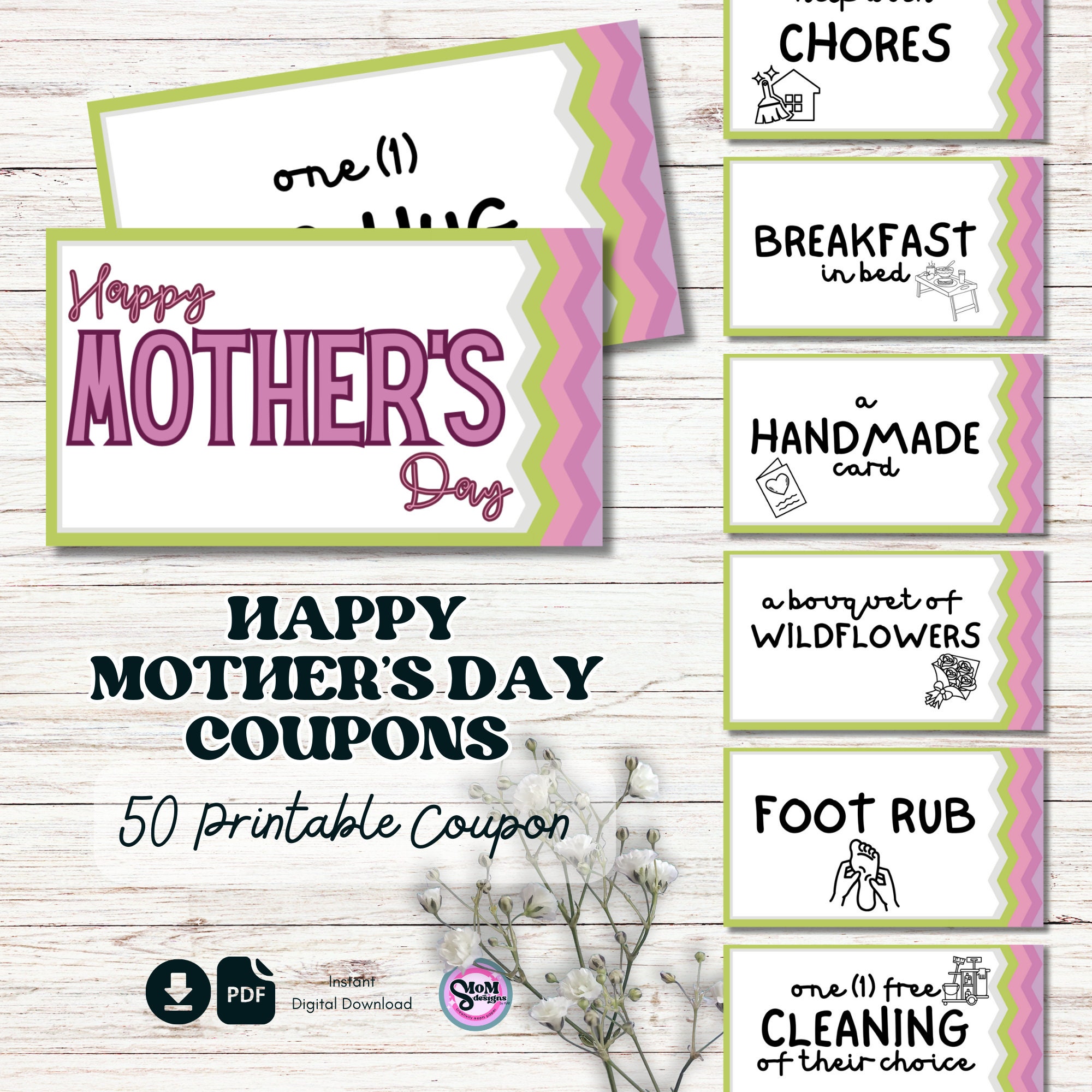 Printable Mom's Day Coupon Book for Her, Happy Mother's Day, Children's ...