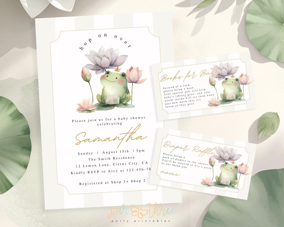Frog Baby Shower Invitation Bundle, Editable Frog Theme Baby Shower ...