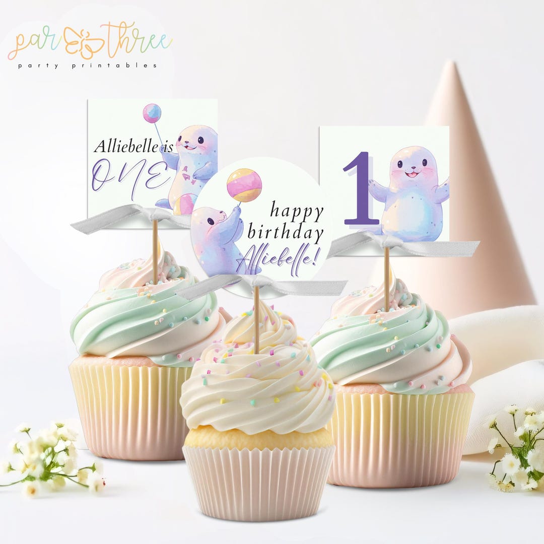 Seal Birthday Cupcake Toppers, Ocean Animals Party Decors, Sea Theme ...