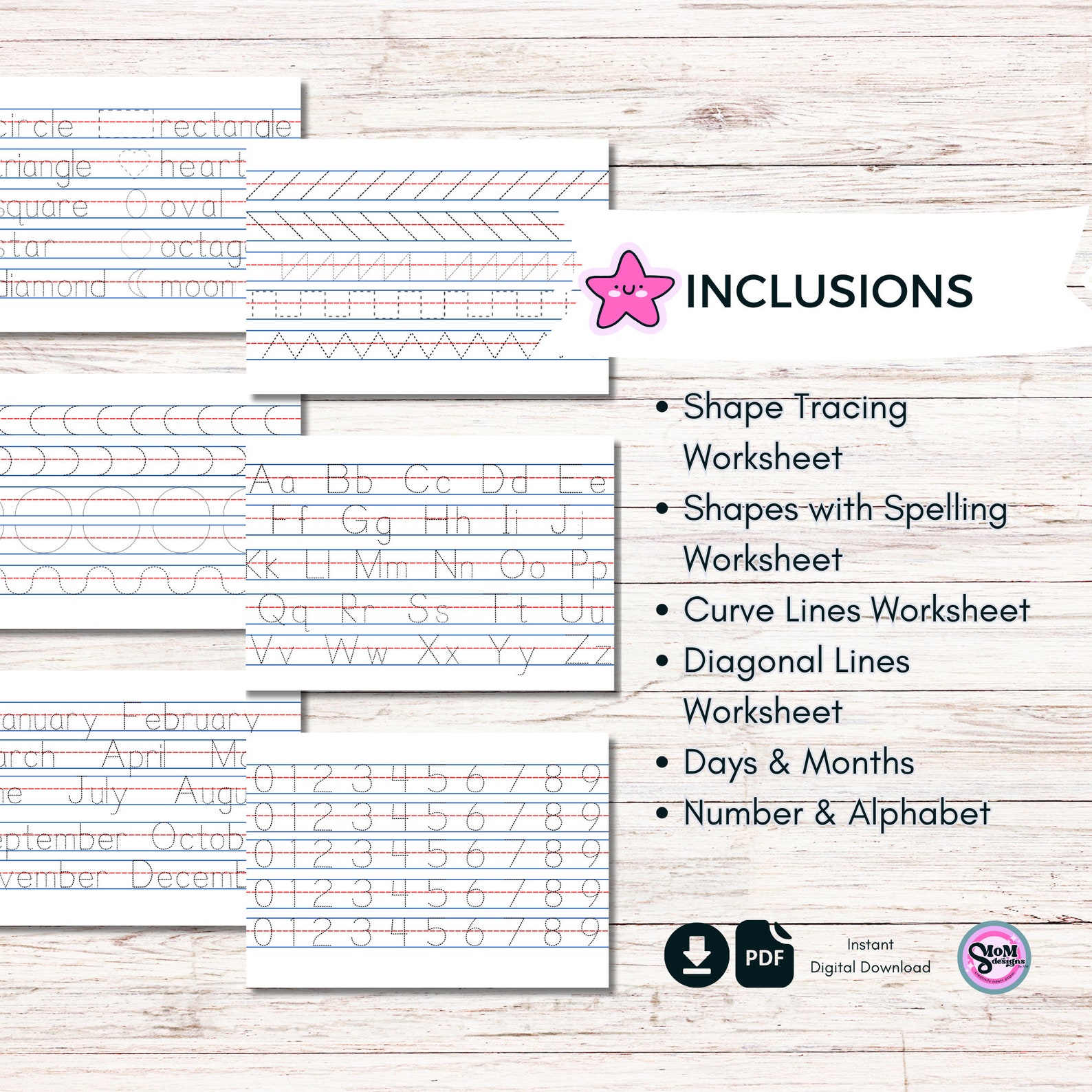 Preschool Pre-writing Worksheets Shape Tracing, Motor Skills, and ...