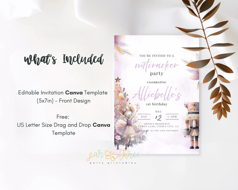 Nutcracker Birthday Invitation | Editable Christmas Ballet Party Invite ...