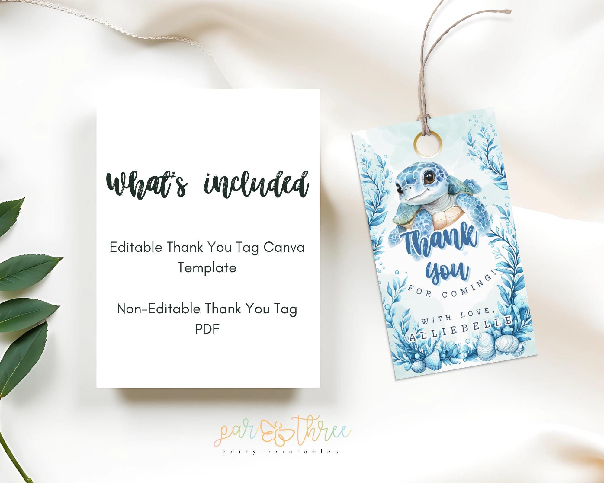 Turtle Birthday Thank You Tag | Editable Ocean Party Favor Tag | Sea ...