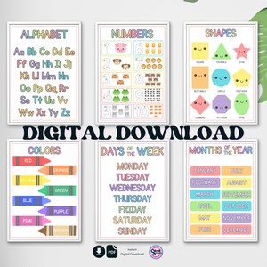 Set of 6 Colorful Educational Posters, Alphabet Printable, Classroom ...