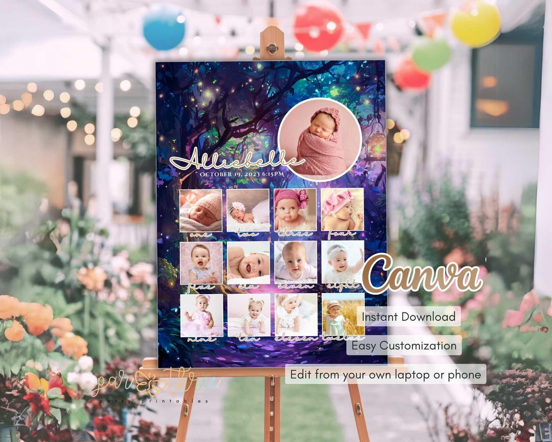 Editable Enchanted Forest Photo Milestone Board Decor | Fairy First ...