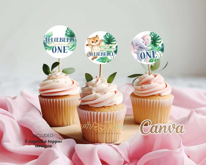 Editable Wild One Cupcake Toppers | Jungle Animals Cake Topper | Safari ...