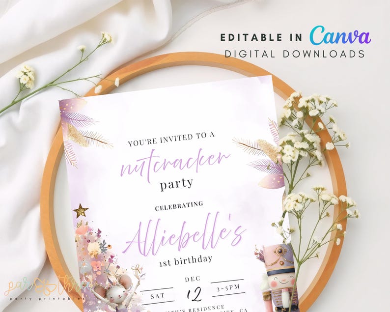 Nutcracker Birthday Invitation | Editable Christmas Ballet Party Invite ...