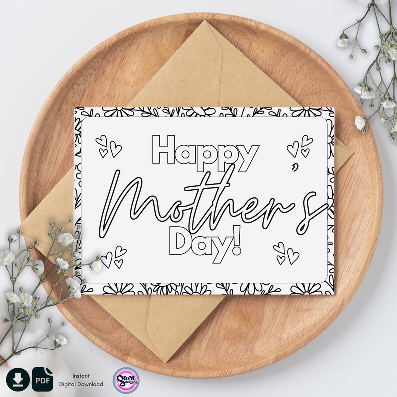 Floral Coloring Card for Mom Happy Mother's Day Printable, Kids Craft ...