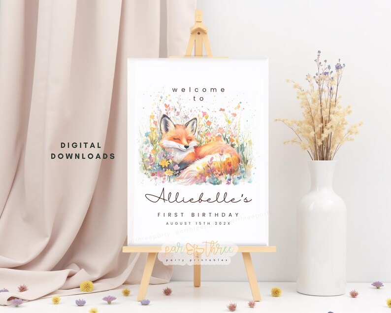 Editable Fox Welcome Sign, Wildflower Woodland Birthday Party Sign ...